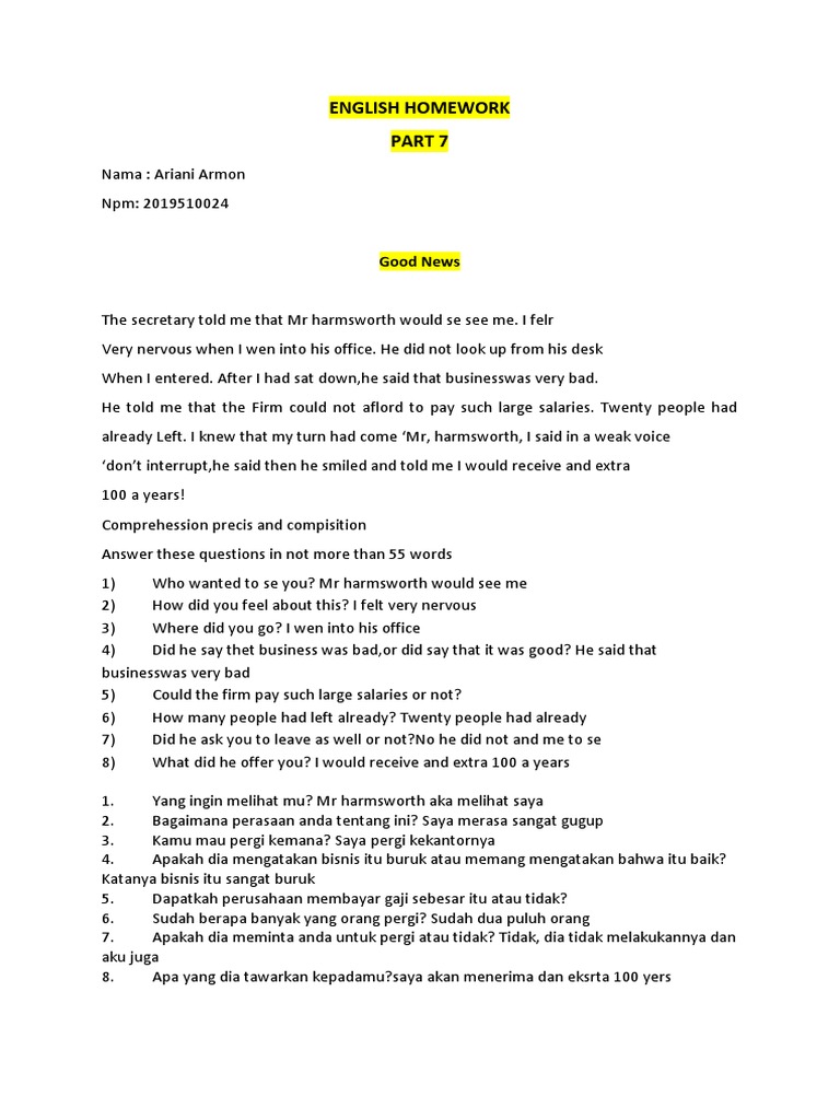 English Homework Part 7 | PDF | Indonesian Language | Indonesia