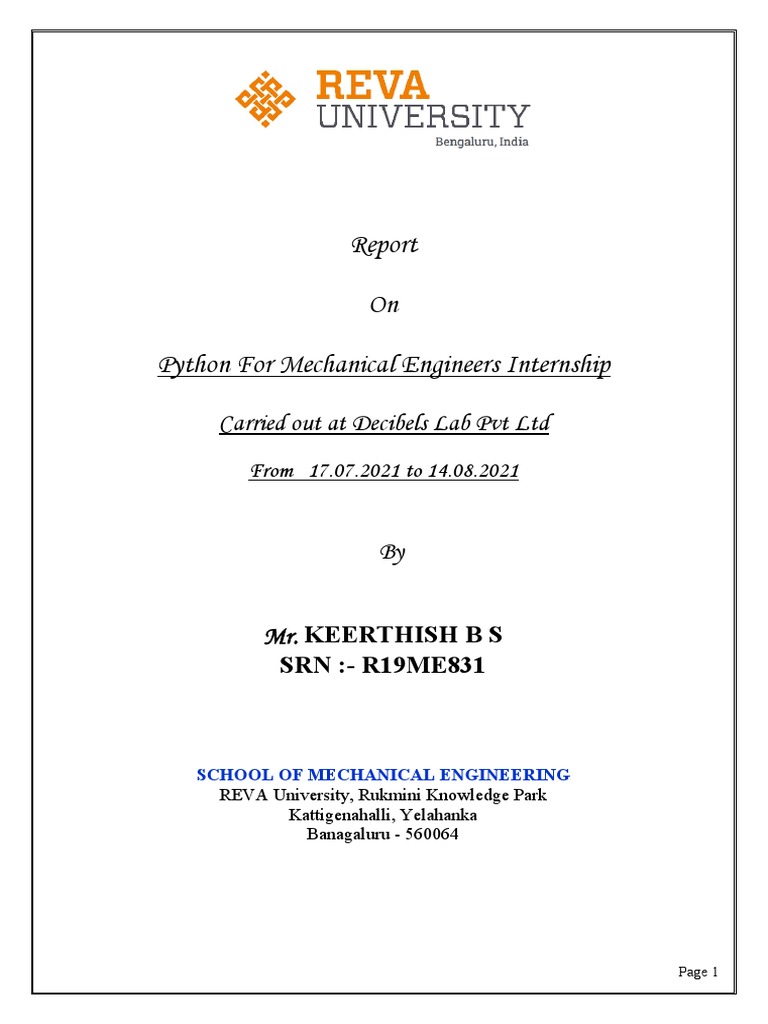 On Python For Mechanical Engineers Internship: Carried Out at Decibels ...
