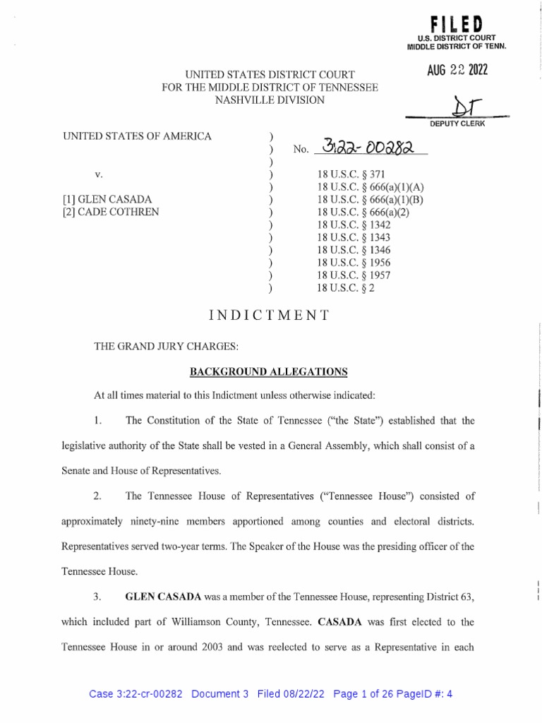 Indictment Against Glen Casada and Cade Cothren | PDF | Bribery ...