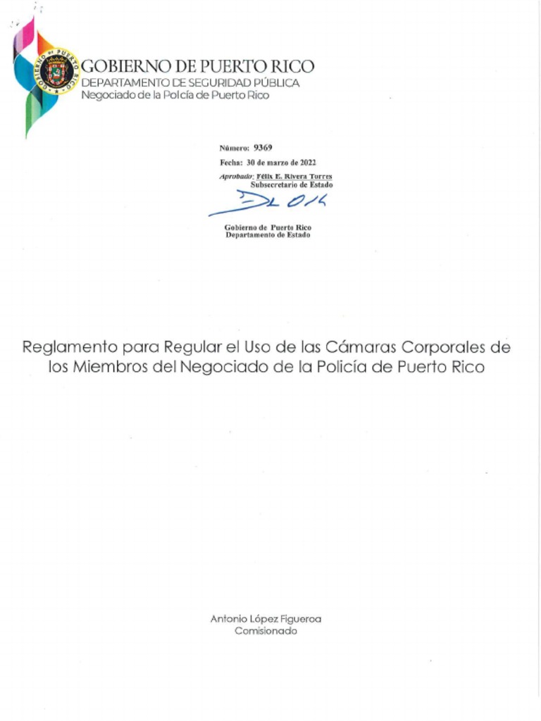 Reglamento para Regular El Uso de Las Cámaras Corporales de Los ...