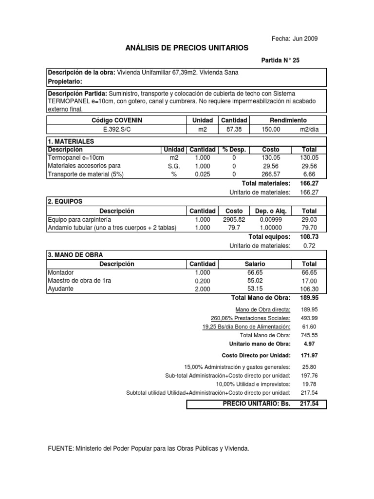 Análisis de Precios Unitarios | PDF