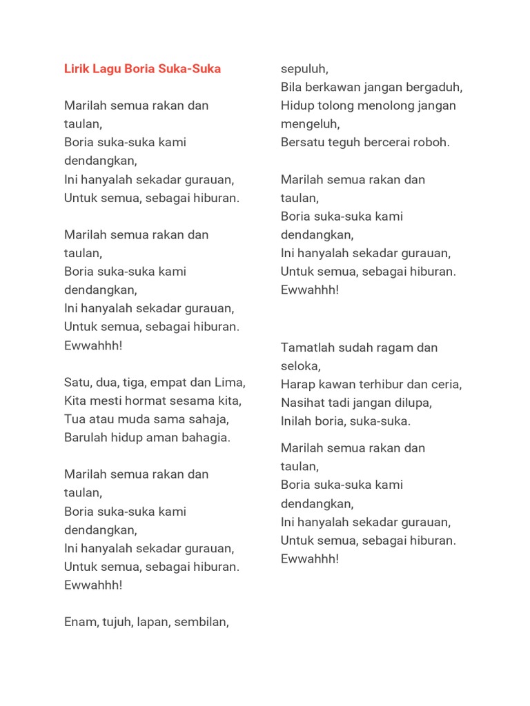 Lirik Boria Suka Suka | PDF
