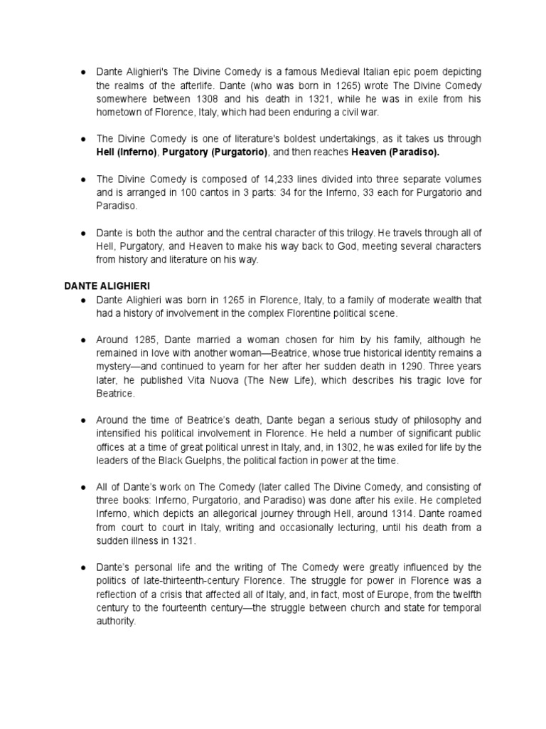 DANTE DIVINE COMEDY SUMMARY | PDF | Divine Comedy | Dante Alighieri