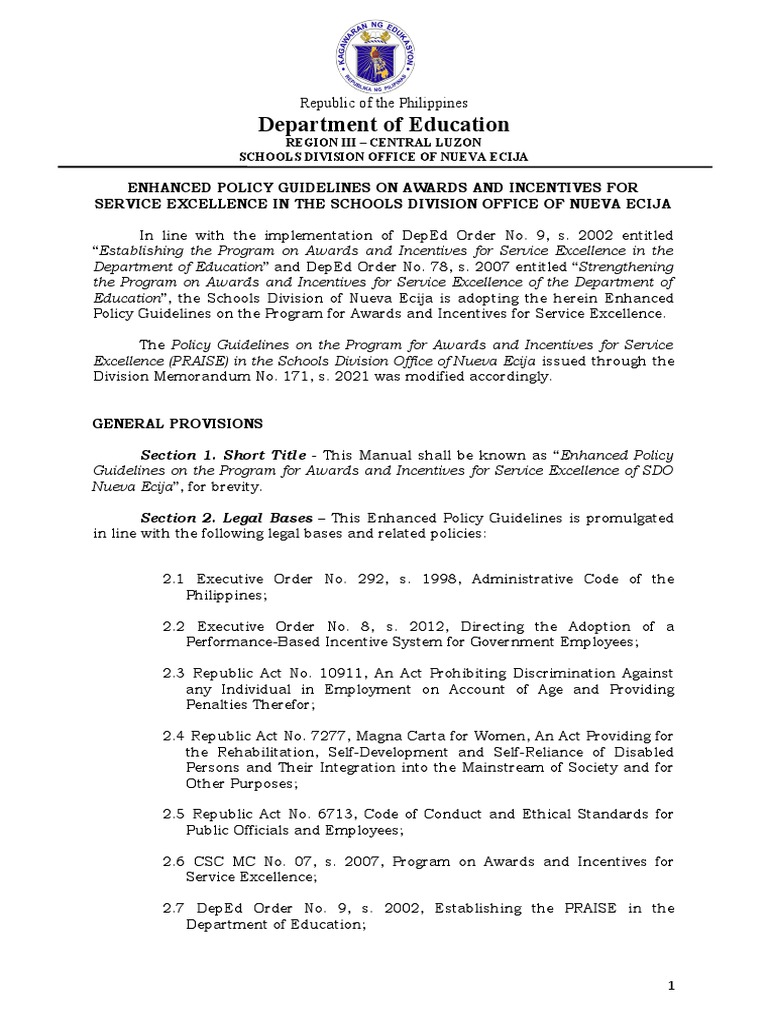 Enhanced PRAISE Policy Guidelines | PDF | Incentive | Schools