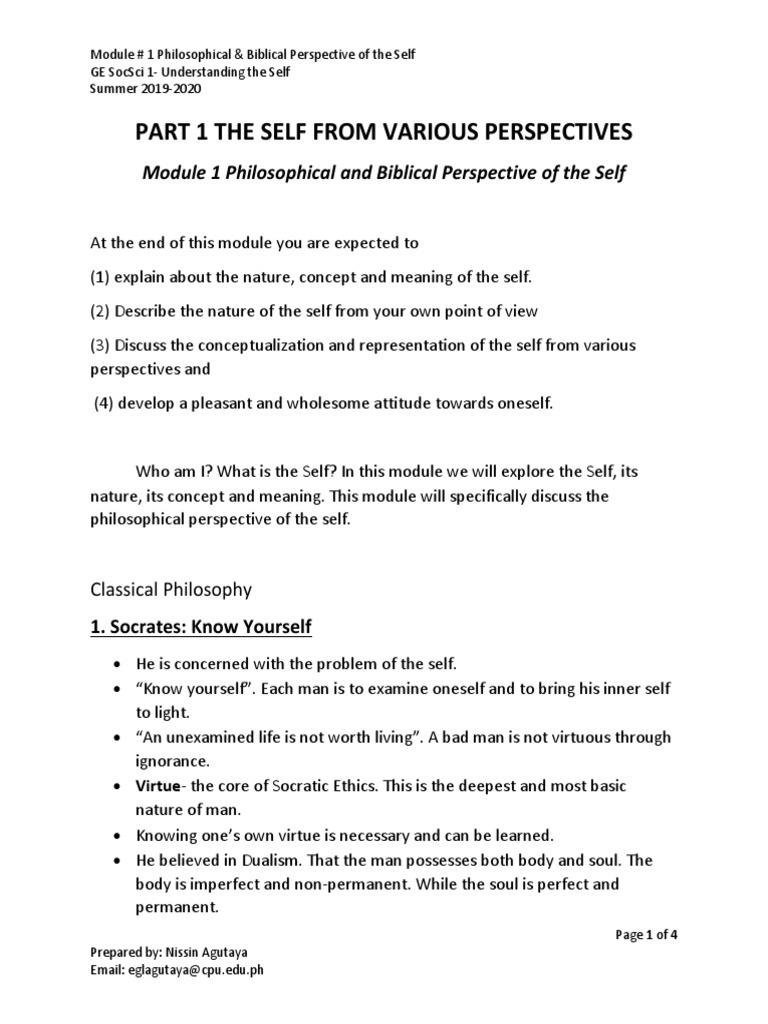 Exploring Philosophical and Biblical Perspectives on the Nature of the Self | PDF | Philosophy ...