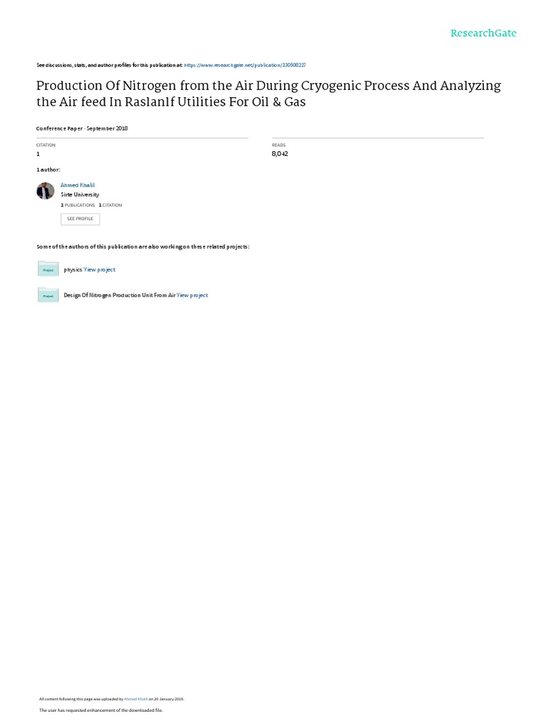 Production of Nitrogen From The Air During Cryogenic Process and ...