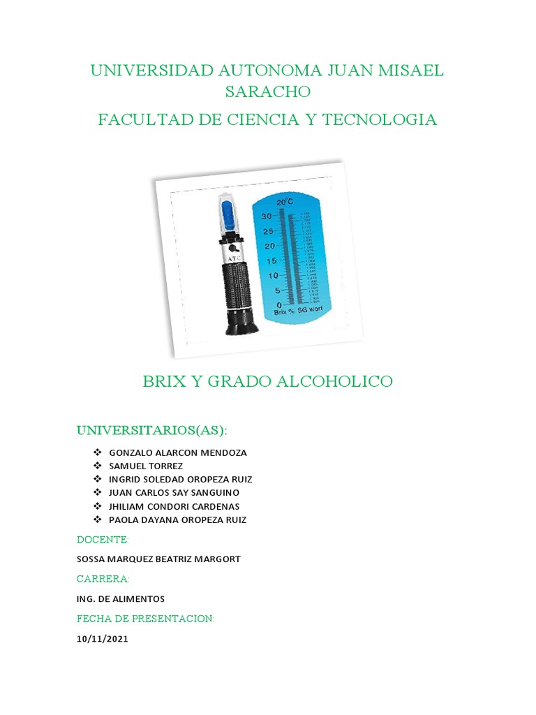 Brix y Grado Alcohólico en Alimentos | PDF | Bebidas alcohólicas ...