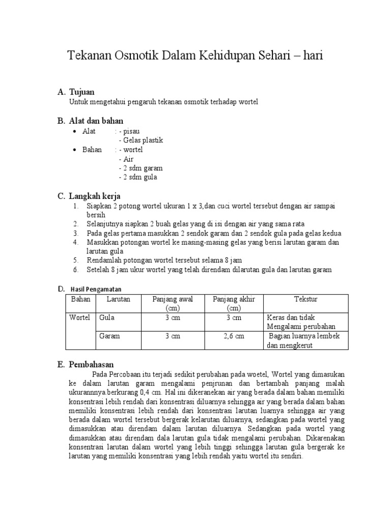 Osmosis pada Wortel dengan Garam dan Gula | PDF | Griya & Taman | Sains ...