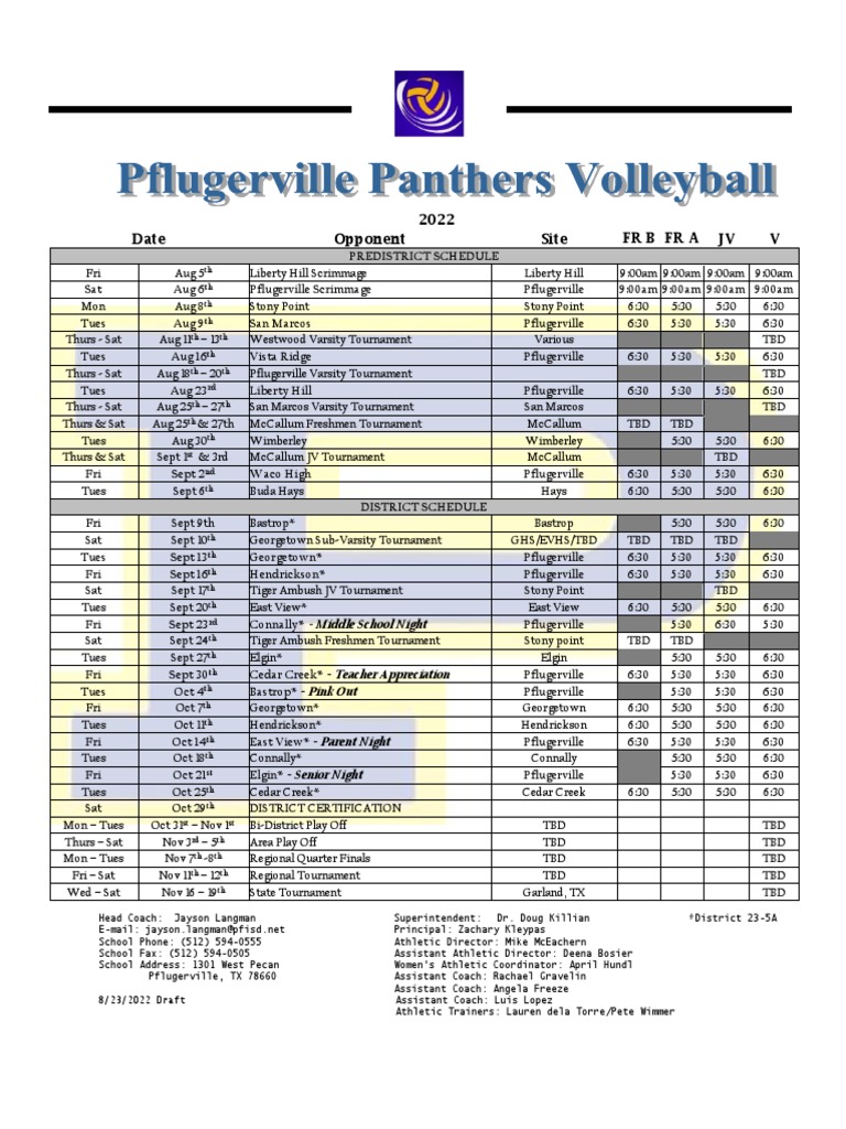 Phs Volleyball Schedule 2022v4 | PDF