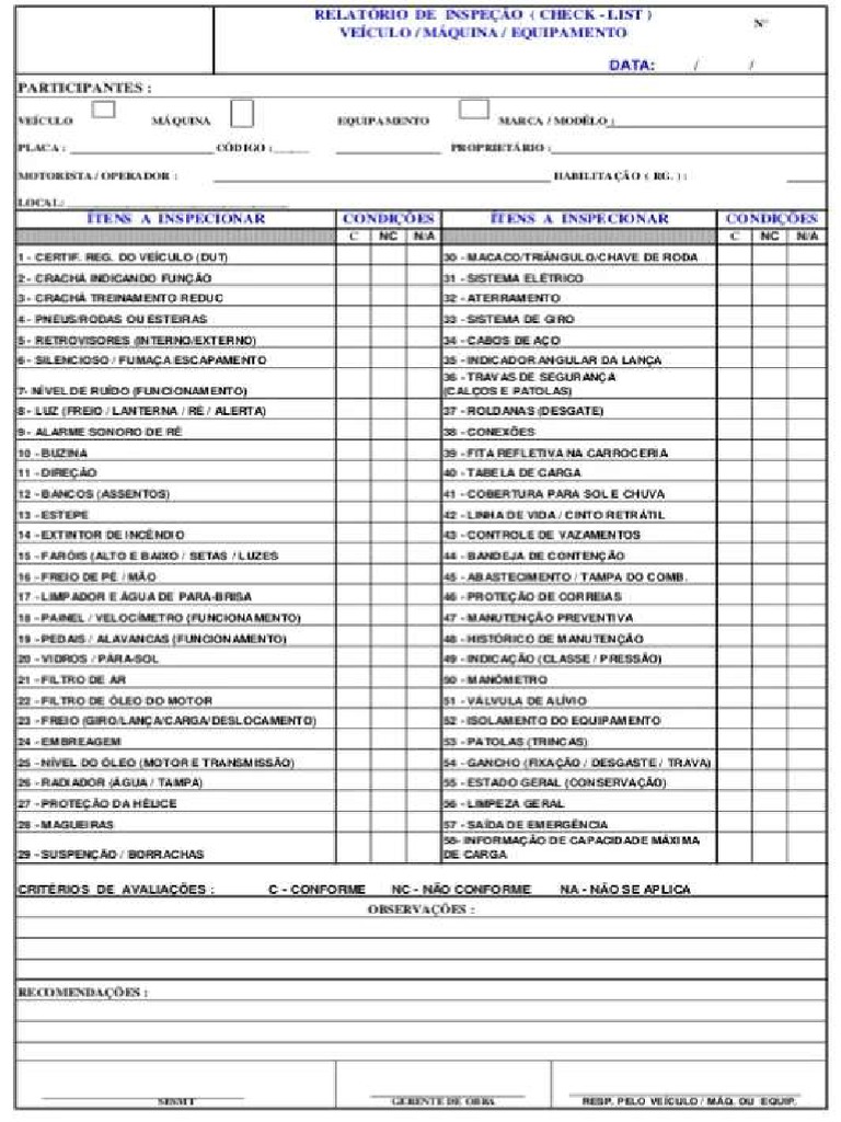 Check List Equipamento | PDF