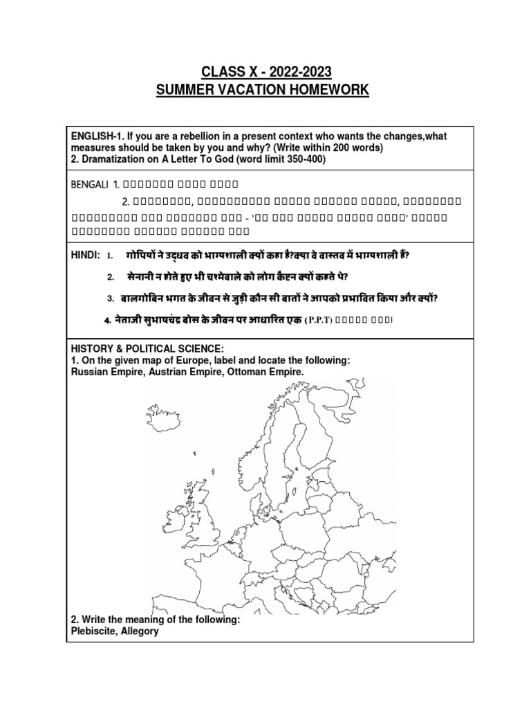 Class X Summer Vacation HW | PDF | Chemistry | Chemical Reactions