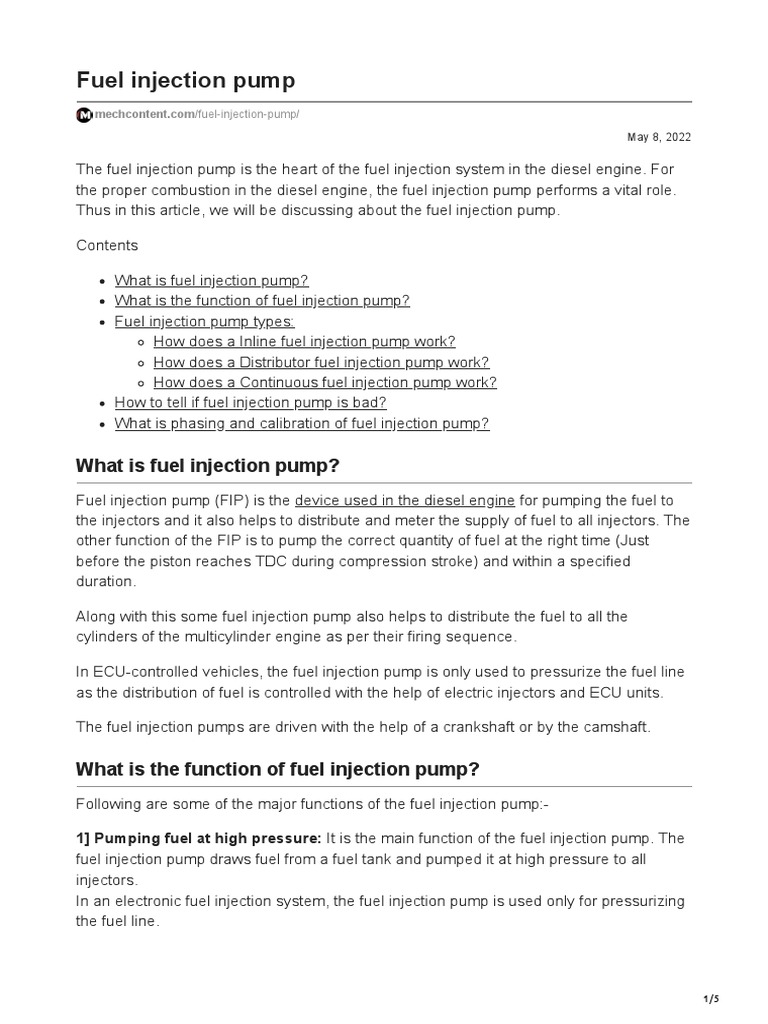 Fuel Injection Pump | PDF | Fuel Injection | Diesel Engine