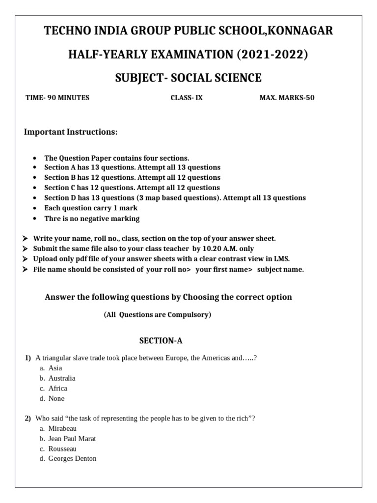 SST Exam Question Paper | PDF | Maximilien Robespierre
