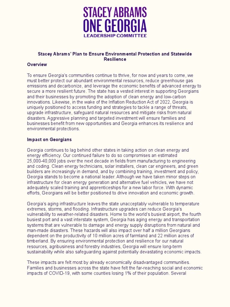 Stacey Abrams' Environmental Policy | PDF | Efficient Energy Use ...