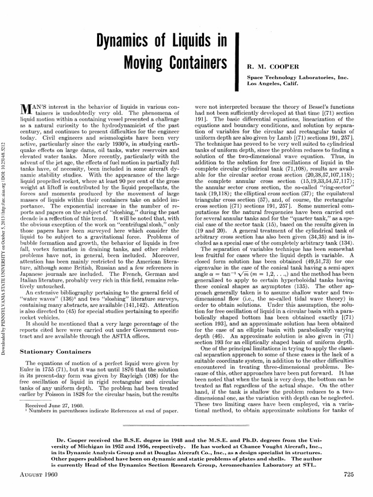 1960 Copper Dynamics of Liquids in Moving Containers | PDF | Resonance ...