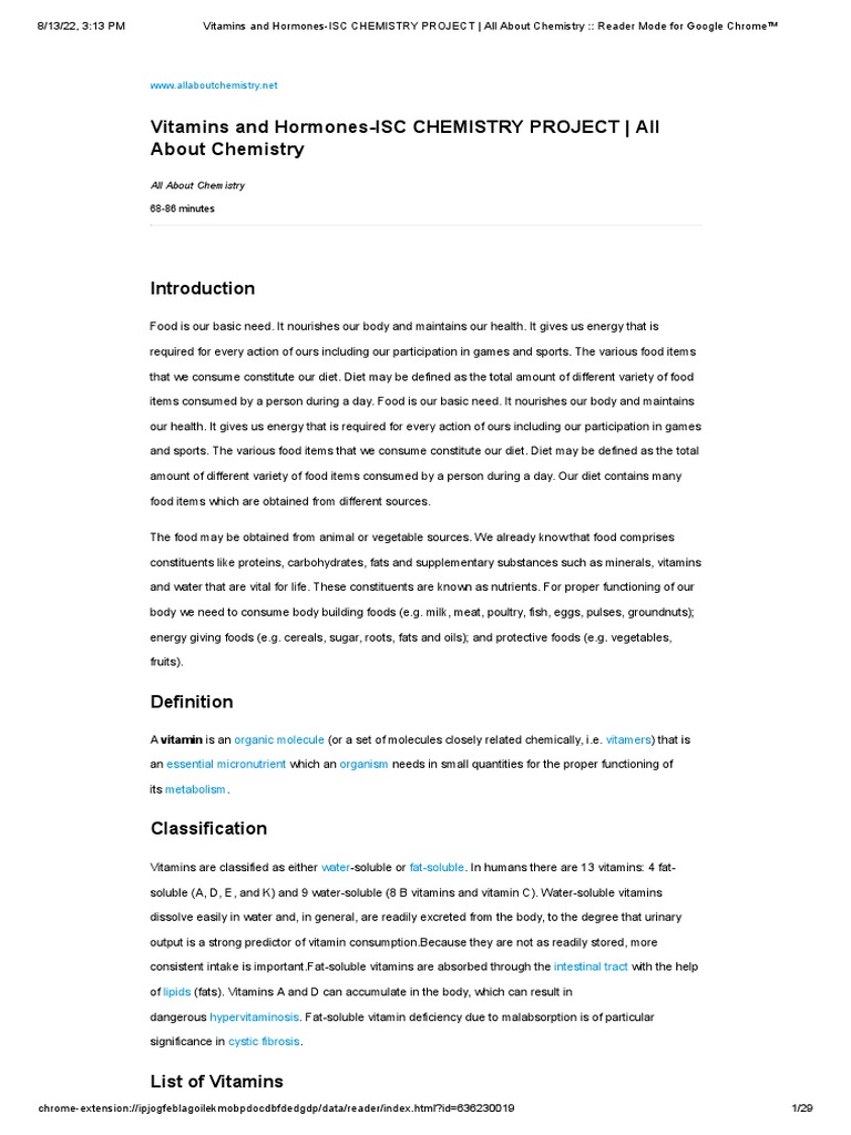Vitamins and Hormones-ISC CHEMISTRY PROJECT - All About Chemistry ...