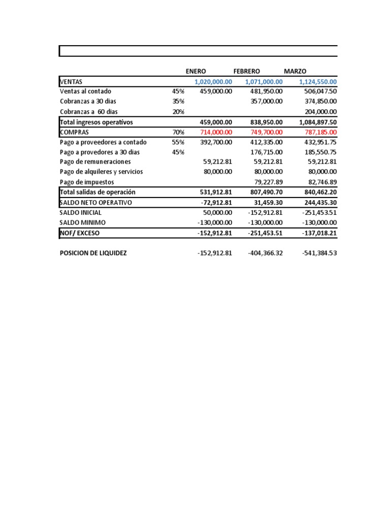 Caso Practico Flujo de Caja y Nof | PDF | Economias