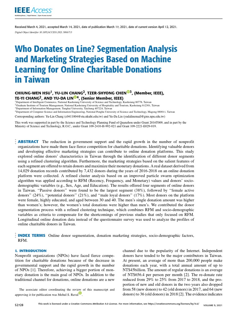 Who Donates On Line Segmentation Analysis And Marketing Strategies Based On Machine Learning For