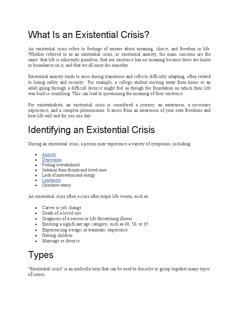 What Is An Existential Crisis?: Anxiety Depression | PDF ...