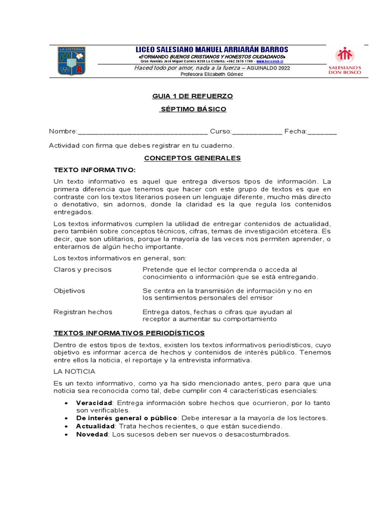 Guía de Textos Informativos y Noticia | PDF | Política | Ciencias sociales