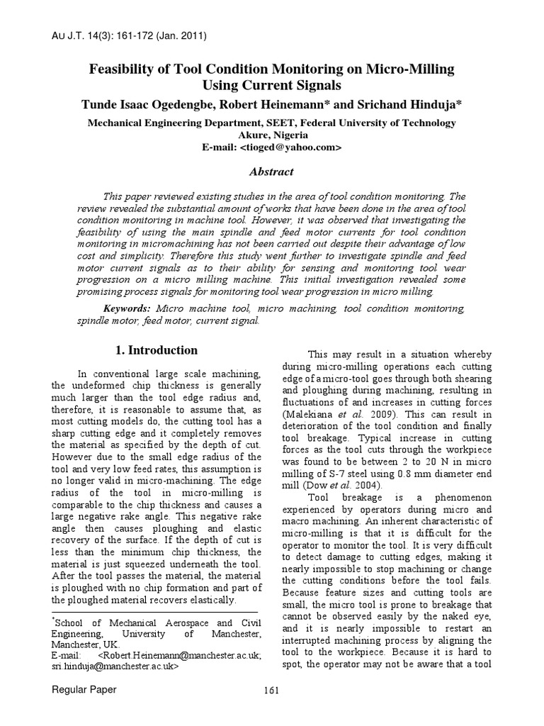 1 Feasibility Of Tool Condition Monitoring On Micro Milling Pdf