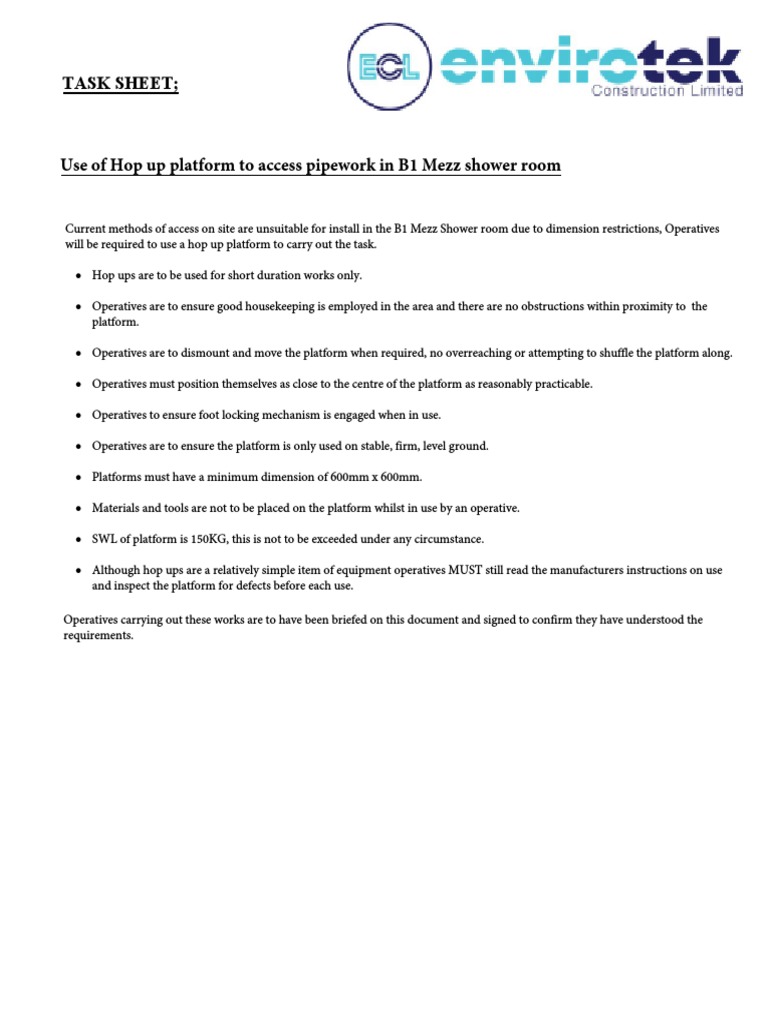 Use of 600x600 Hop Up Platform | PDF | Risk Assessment | Risk