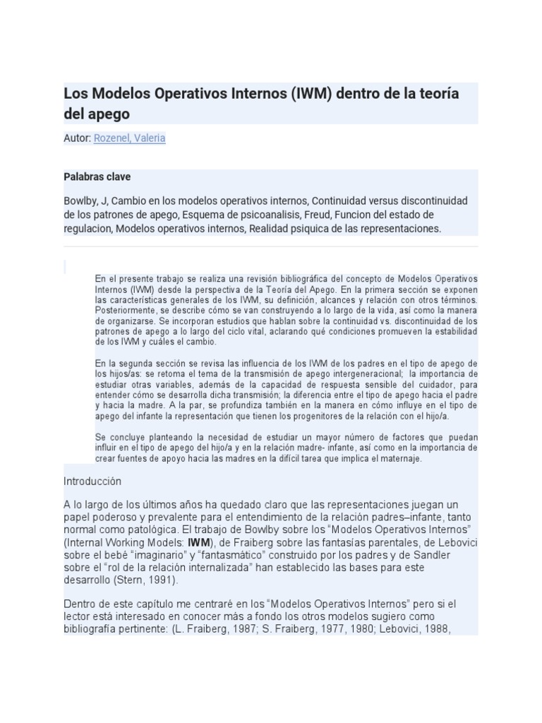Los Modelos Operativos Internos | PDF | Teoría de apego | Pensamiento