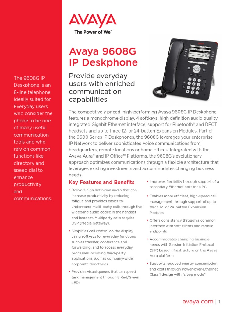 Avaya 9608G IP Deskphone: Provide Everyday Users With Enriched Communication Capabilities | PDF ...