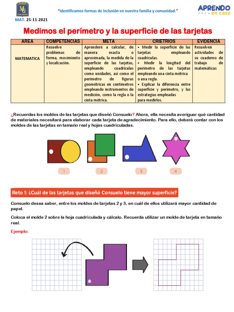 Medición de Perímetro y Área en Tarjetas | PDF | Métodos y materiales ...