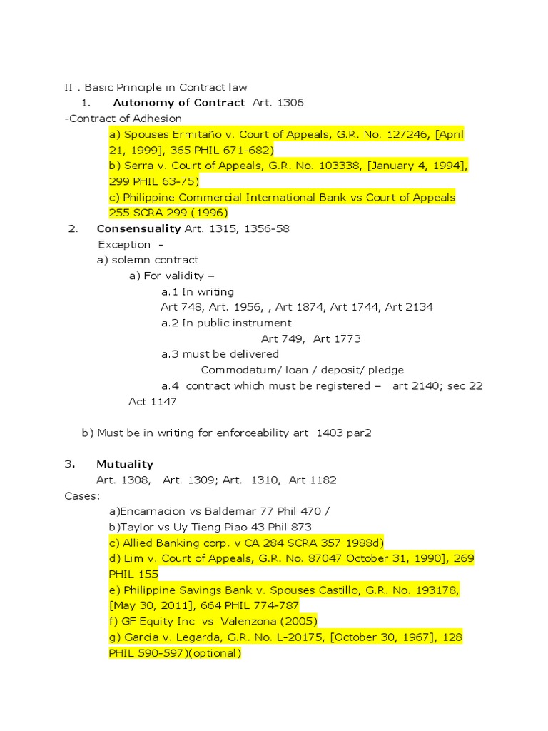 CIVIL LAW - Contract Law (Course Outline) | PDF | Common Law | Justice