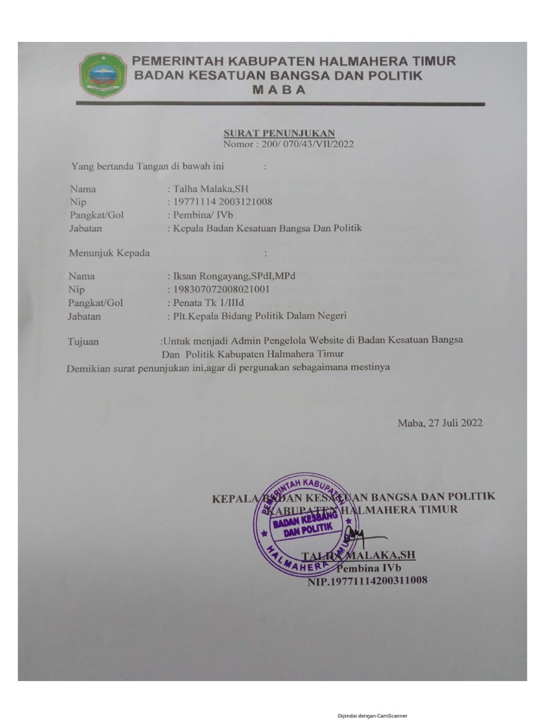 Surat Penunjukan Admin | PDF