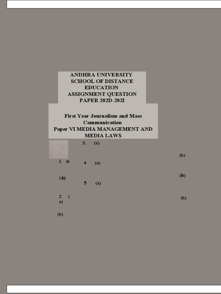 Andhra University Distance Education Journalism Assignments Cover Key ...