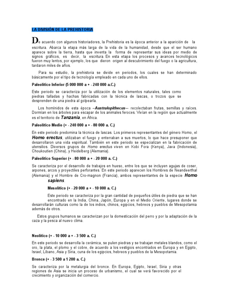La División de La Prehistoria | PDF | Paleolítico | Metalurgia