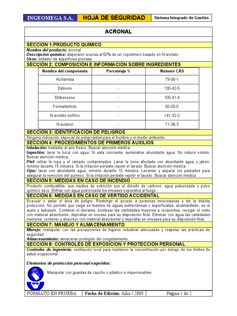 HS Acronal | PDF | Agua | Residuos