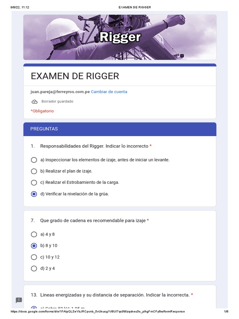 Examen de Rigger: Preguntas y Normativas | PDF | Cantidad | Metrología