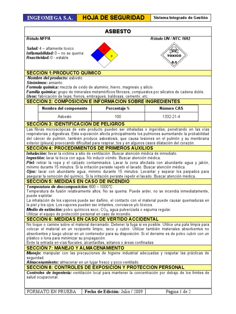 HS Asbesto | PDF | Amianto | Materiales