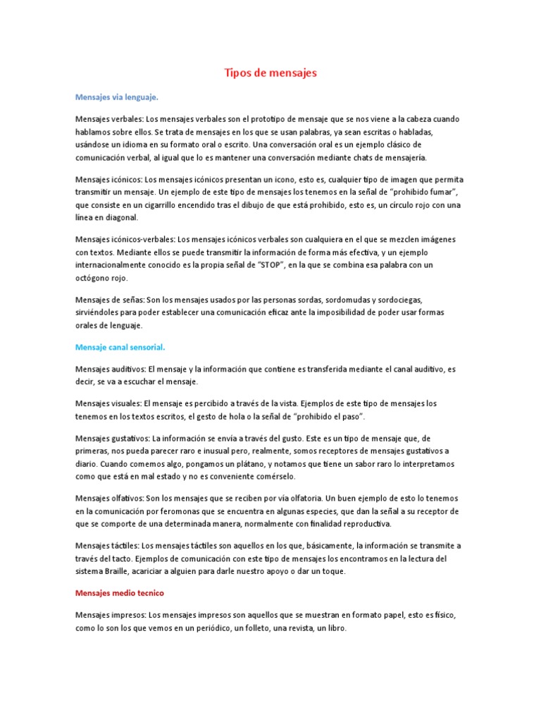 Tipos de Mensajes | PDF | Comunicación | Comunicación humana