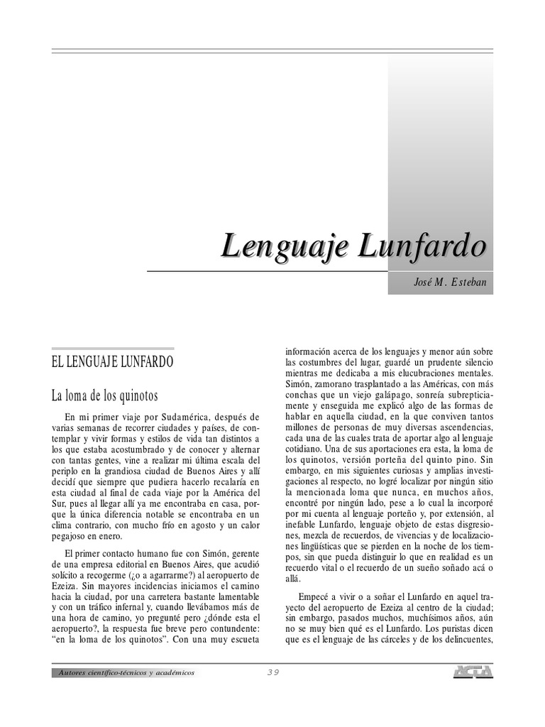 Lenguaje Lunfardo J M Esteban 11p | PDF | Carne | Buenos Aires