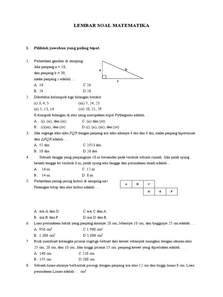 Soal PAT MTK Kelas VIII | PDF