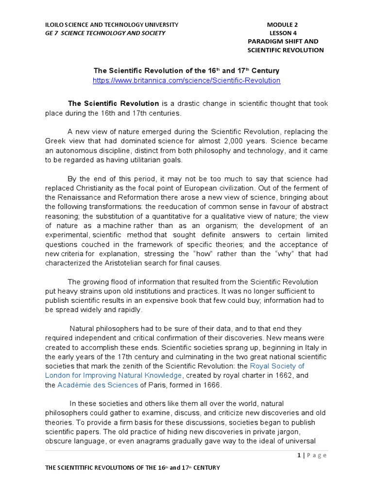 The Scientific Revolution of the 16 Th and 17 Th Century | PDF ...