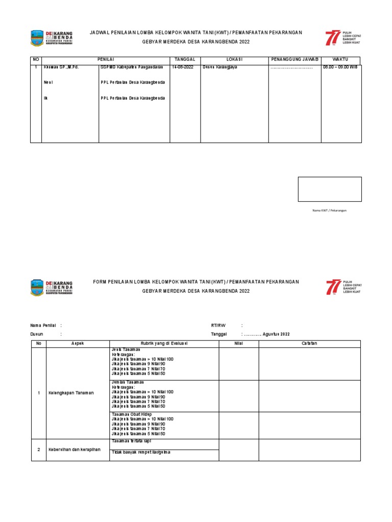 Form Penilaian Lomba KWT | PDF