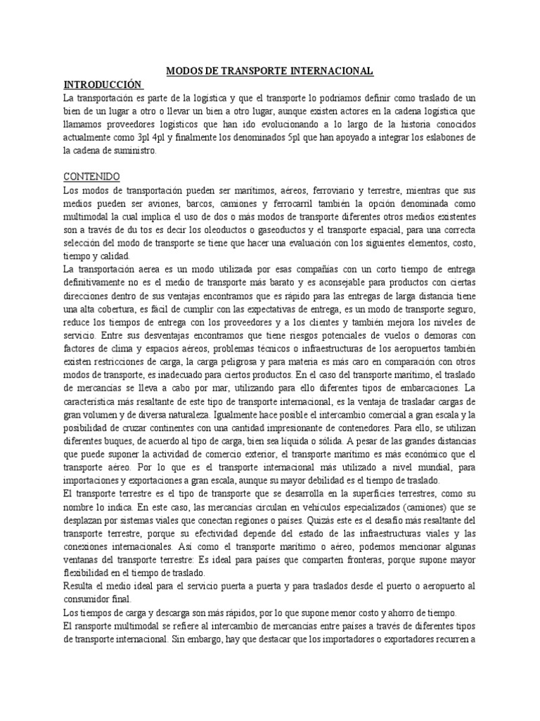 Modos de Transporte Internacionales | PDF | Transporte | Logística