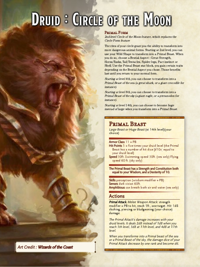 Druid _ Circle of the Moon (Revised) _ GM Binder | PDF