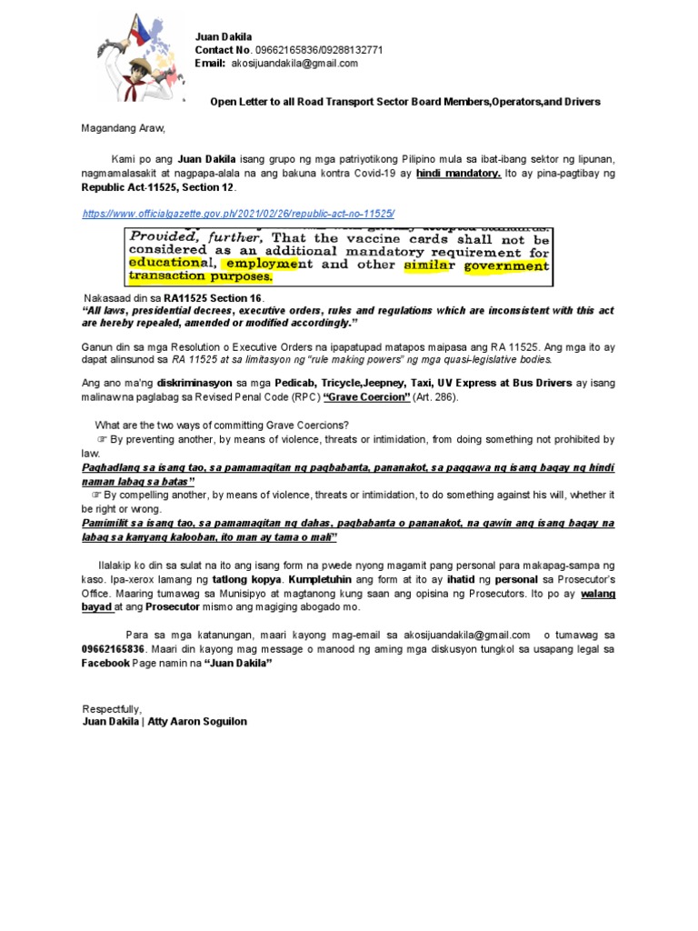 Open Letter To All Road Transport Sector Board Members, Operators, and ...