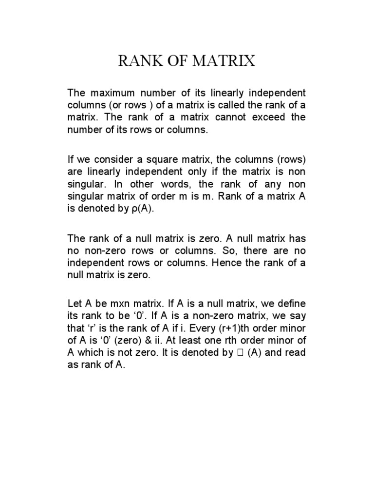 Rank of Matrix | PDF