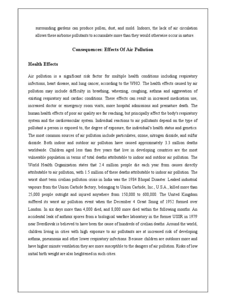 Consequences: Effects of Air Pollution Health Effects | PDF | Air ...