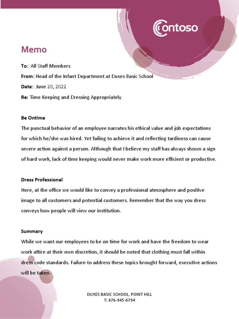 Memo For Time Keeping and Dressing Apppropriately | PDF