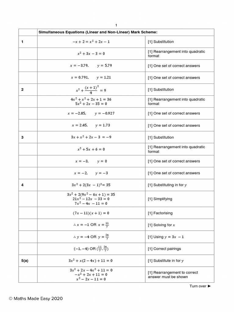 Sim Equations Non Linear Answers MME | PDF | Quadratic Equation ...