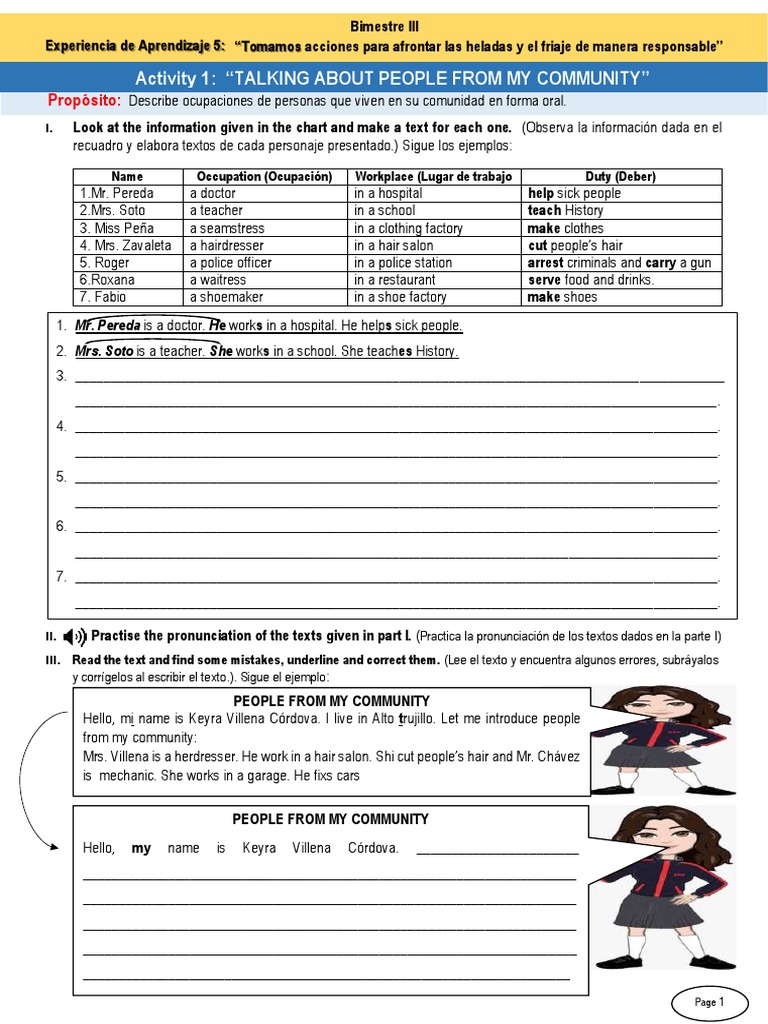 Eda 5 - Activity 1 Talking About People From My Community - 4th Grade ...