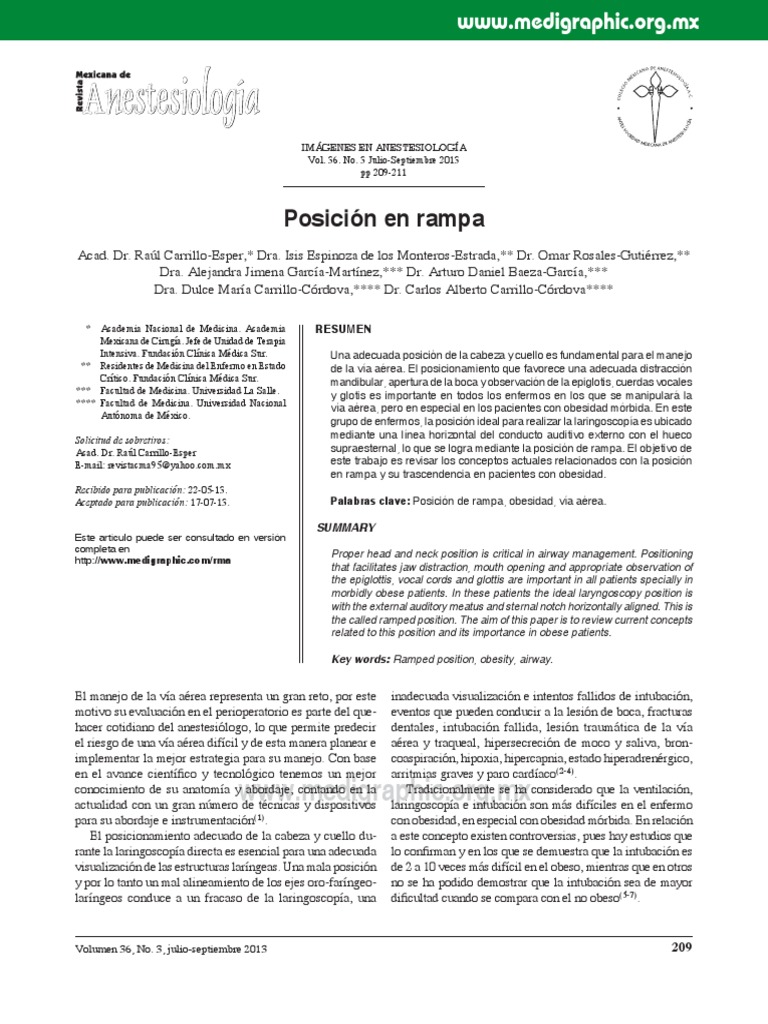 Posición en rampa para intubación en obesos | PDF | Cirugía | Medicina ...